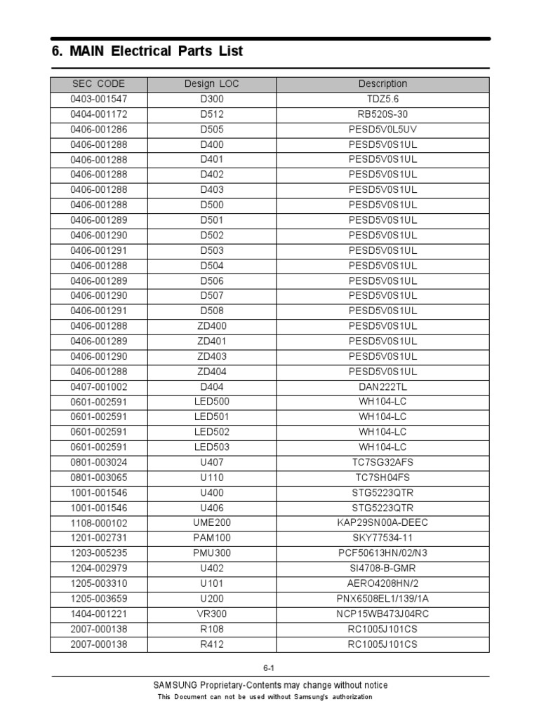 Electrical Part List | PDF
