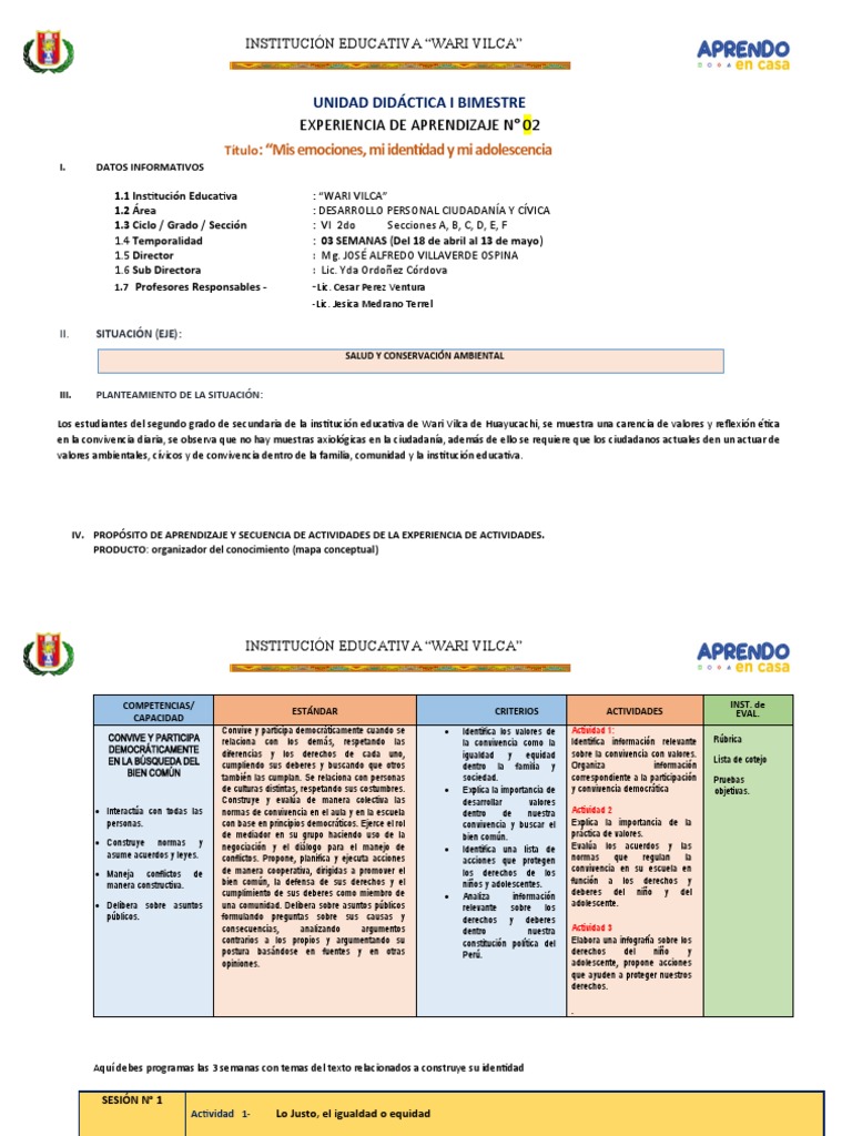 Experiencia de Aprendizaje #02 DPCC | PDF | Evaluación | Aprendizaje