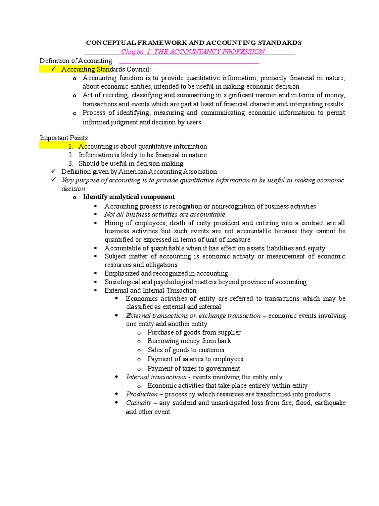 Conceptual Framework And Accounting Standards Chapter 1 The