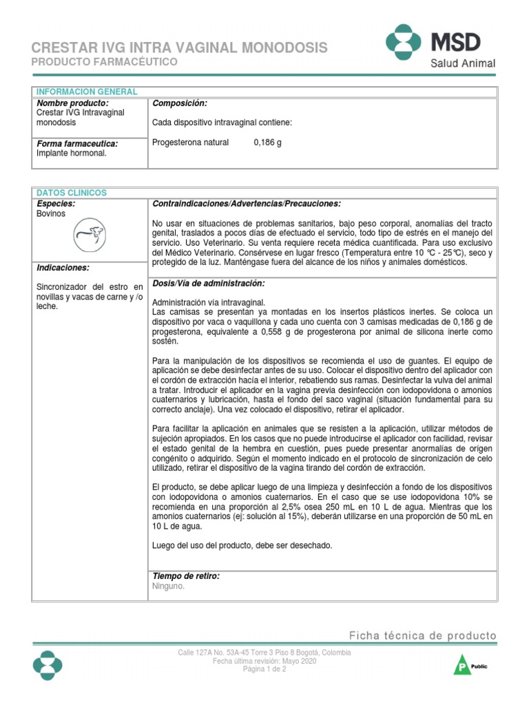 Crestar IVG: Implante Hormonal Bovino | PDF | Vacas | Medicina CLINICA
