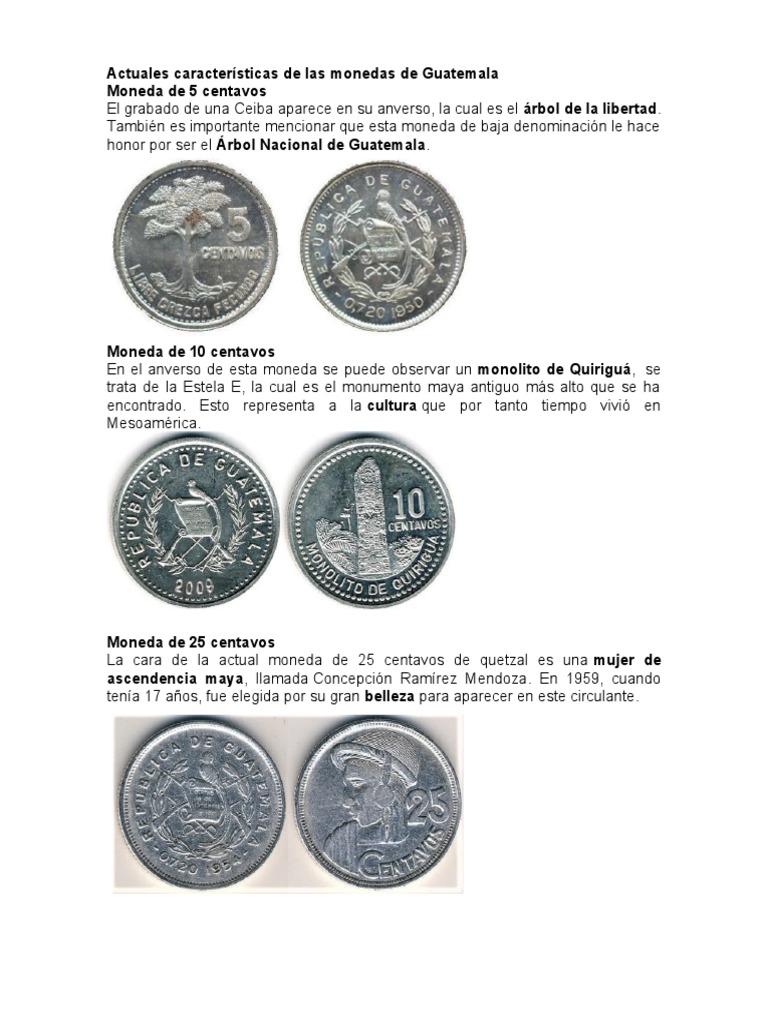 Actuales Características de Las Monedas de Guatemala | PDF | Guatemala