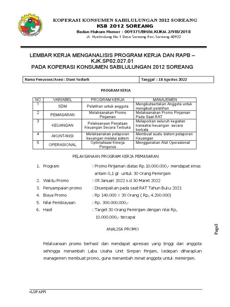 7.lembar Kerja Peserta KJK - SP02.027.01 (PK-RAPB) | PDF