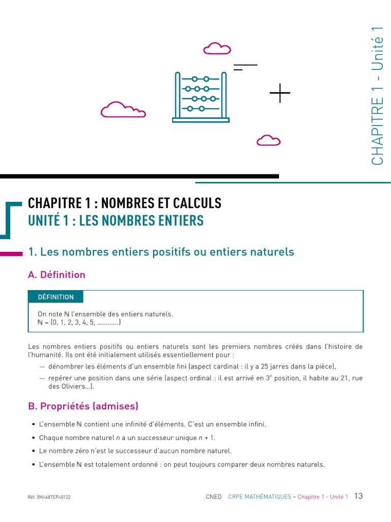 Cours CNED Nombres Et Calculs | PDF | Entier naturel | Entier relatif