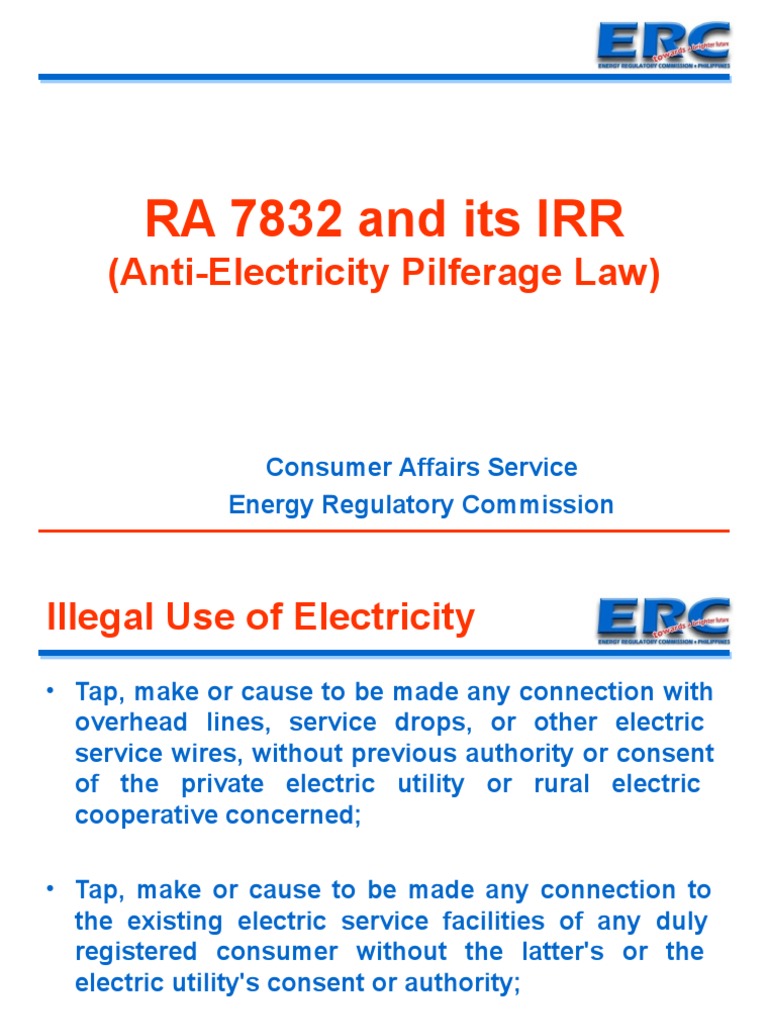RA 7832 and Its IRR: (Anti-Electricity Pilferage Law) | PDF | Discovery ...