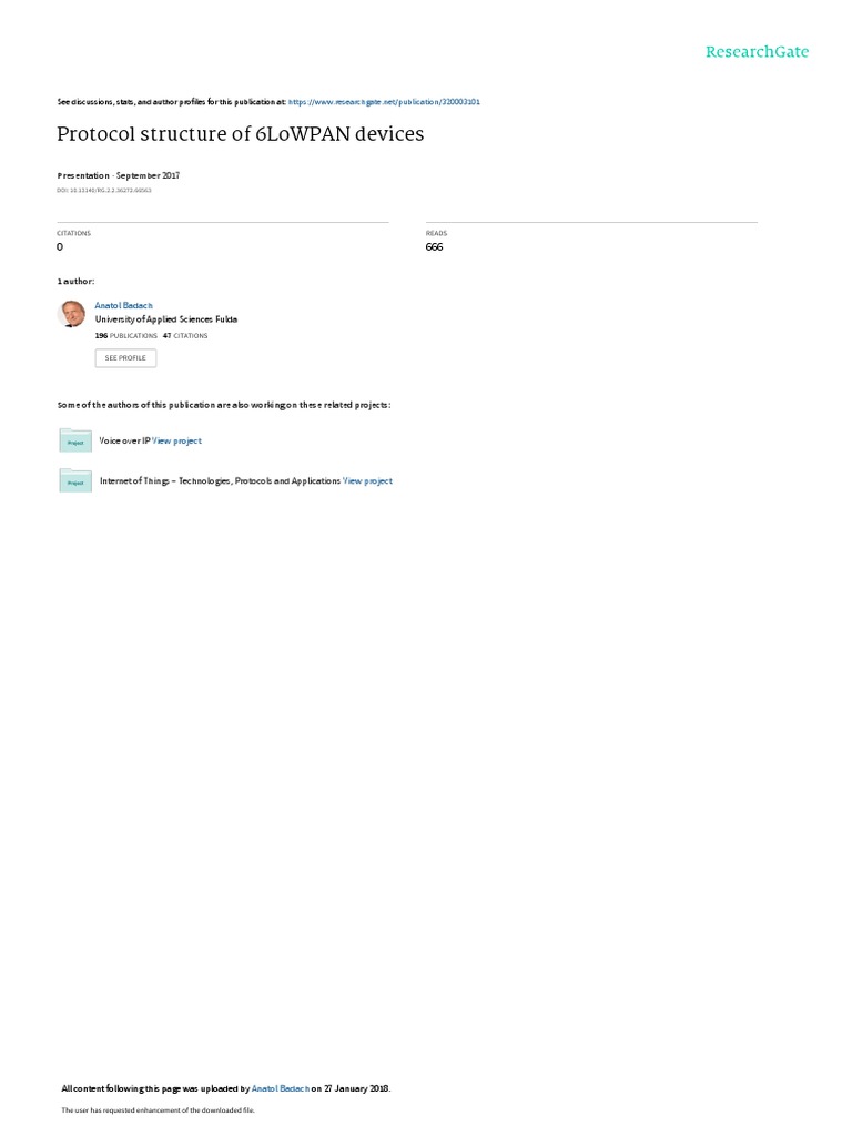 6LoWPAN Protocols for IoT Experts | PDF | I Pv6 | Network Socket