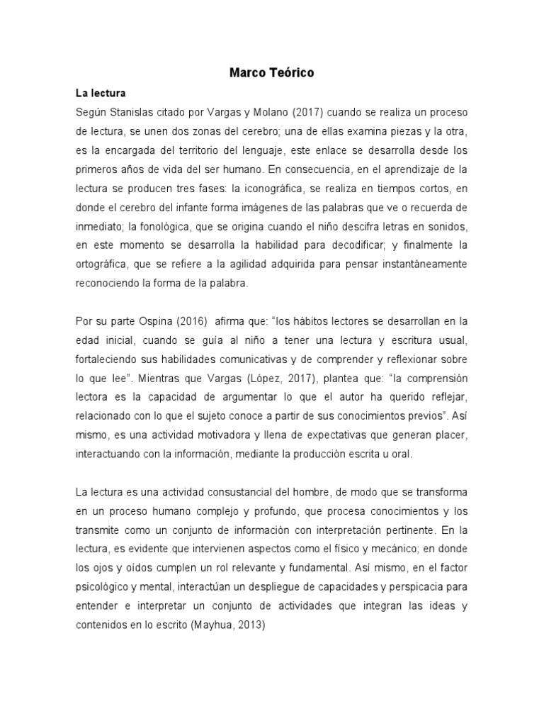 Marco Teórico Lectura Inicial | PDF | Aprendizaje | Comprensión lectora