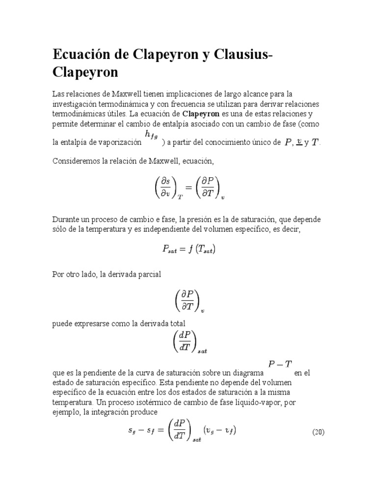 Ecuación de Clapeyron y Clausius | PDF | Química | Mecánica de Medios ...