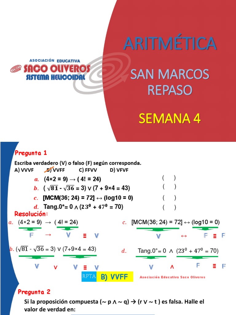 Aritmética PPT C4 | PDF | Subconjunto | Expresiones lógicas