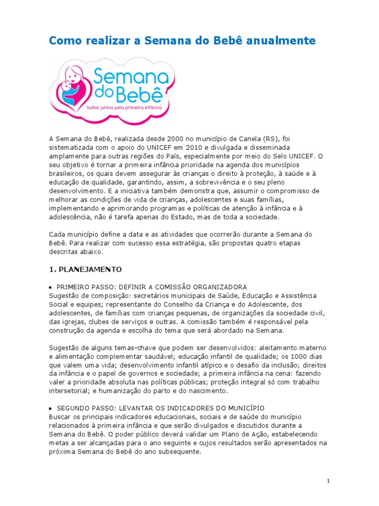 Como Organizar a Semana do Bebê | PDF | Unicef | Pré-escola