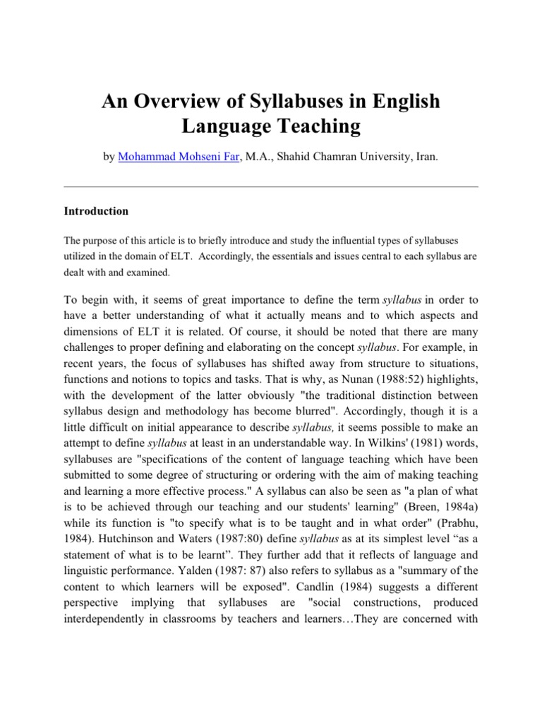 An Overview of Syllabuses in English Language Teaching | PDF | Language ...