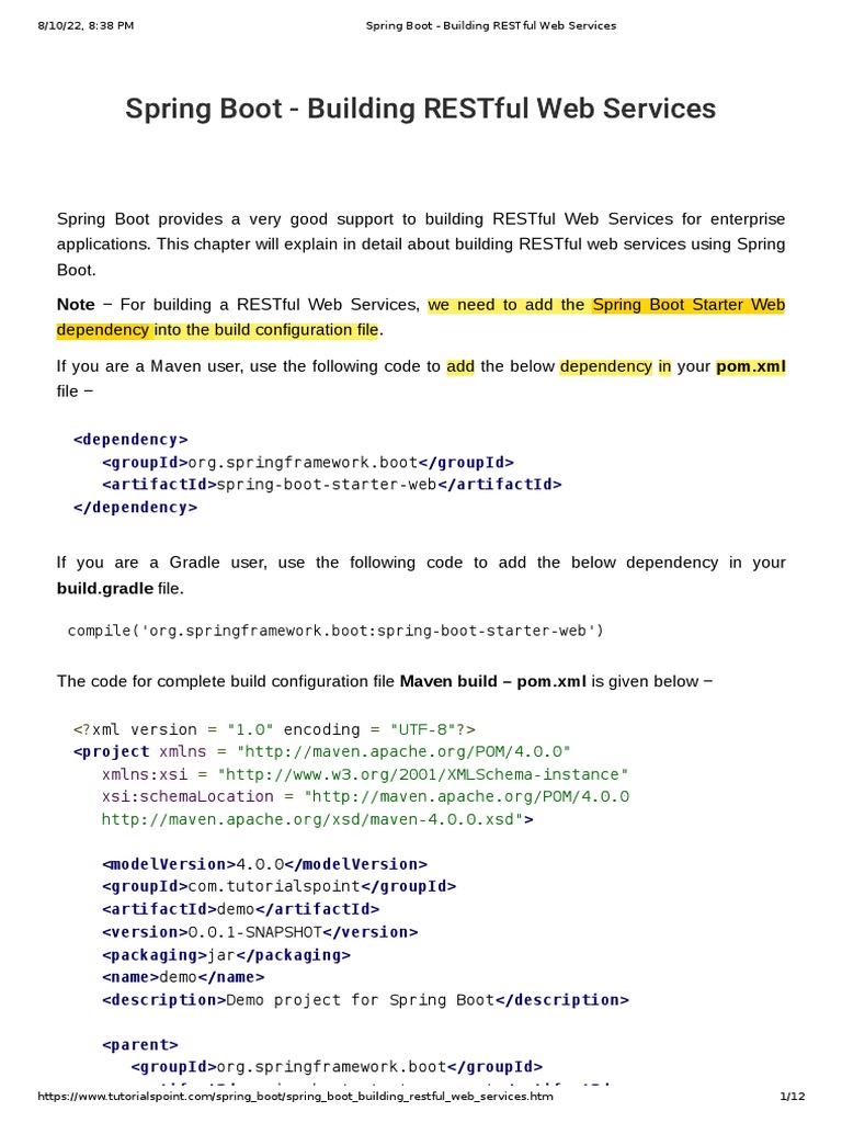 Spring Boot - Building RESTful Web Services | PDF | Uniform Resource Identifier ...