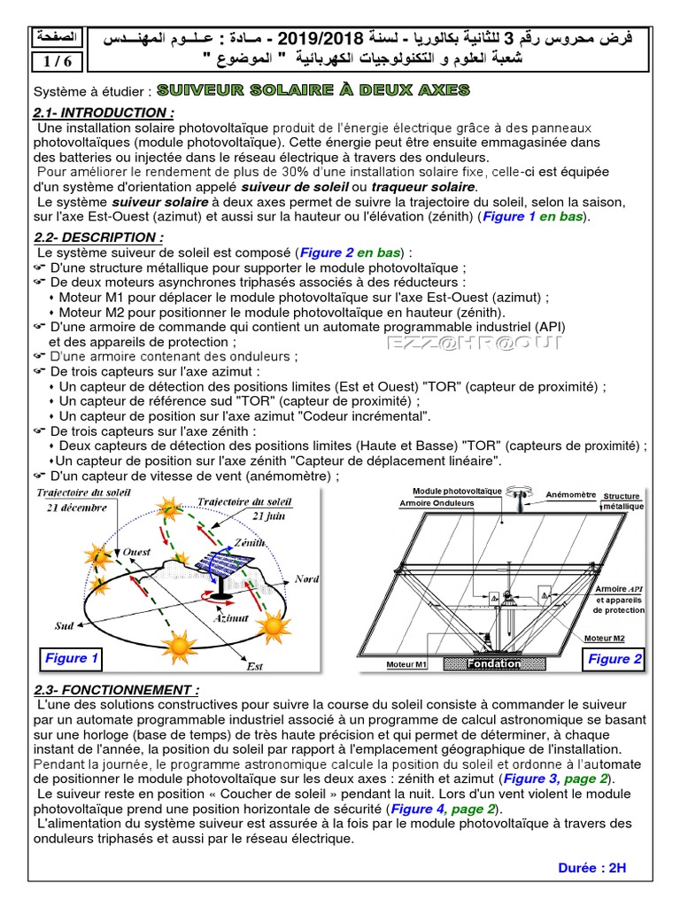 Devoir 3 Modele 2 Si 2 Bac Ste Suiveur Solaire A Deux Axes | PDF ...