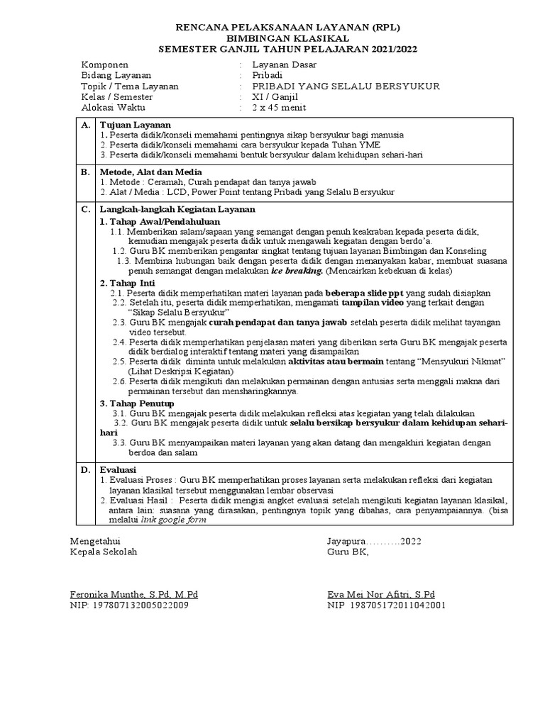 RPL Dan Materi BK - Pribadi Yang Selalu Bersyukur | PDF