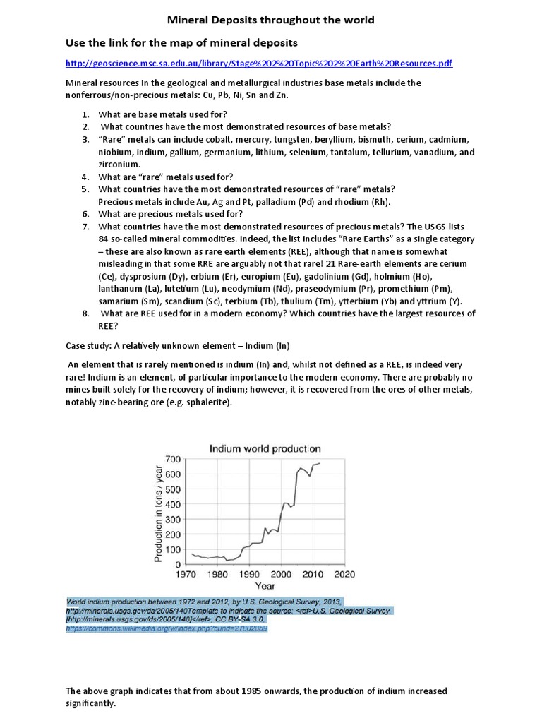 Mineral Deposits Throught The World Worksheet | PDF | Fossil Fuels | Mining