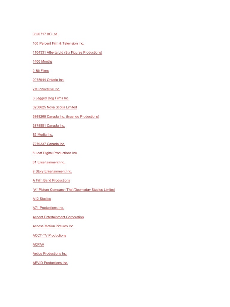 Main Production Company List Canada | PDF | Entertainment | Leisure