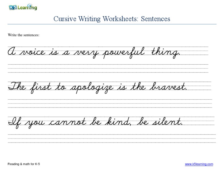 Handwriting Practice Sentences 4 Printable | PDF