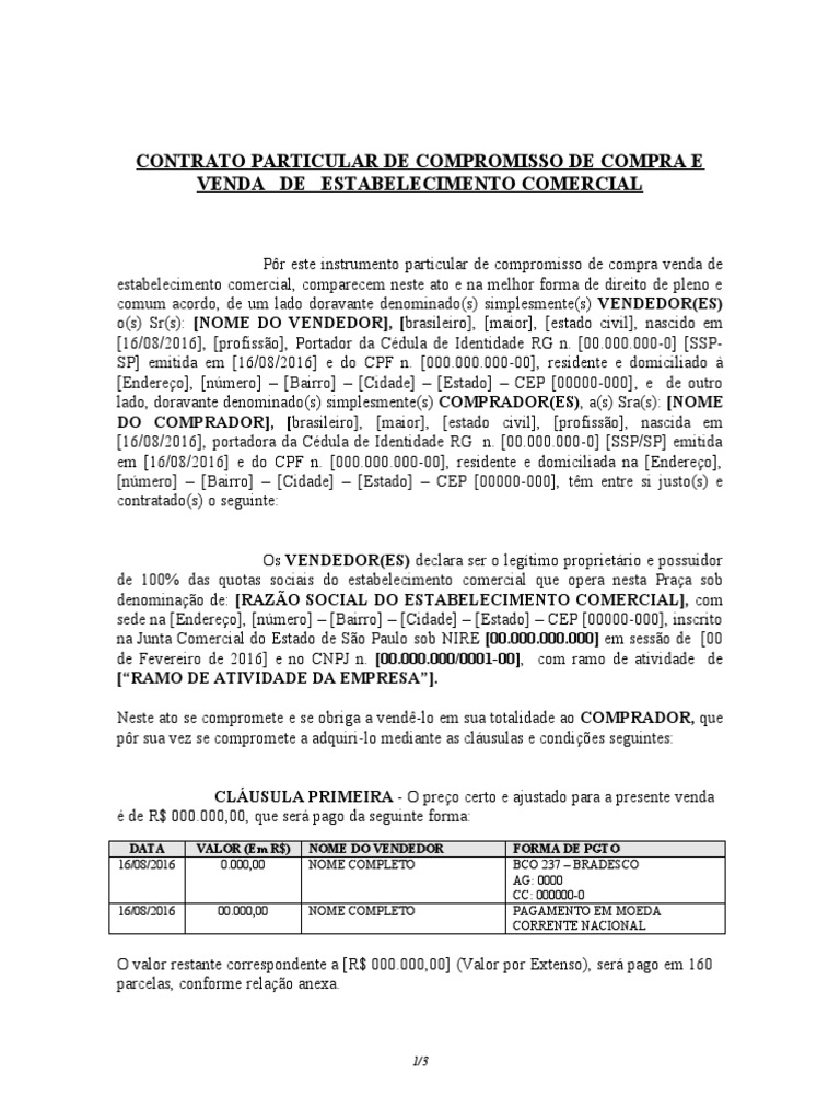 Contrato Compra e Venda de Estabelecimento Comercial | PDF | Direito ...