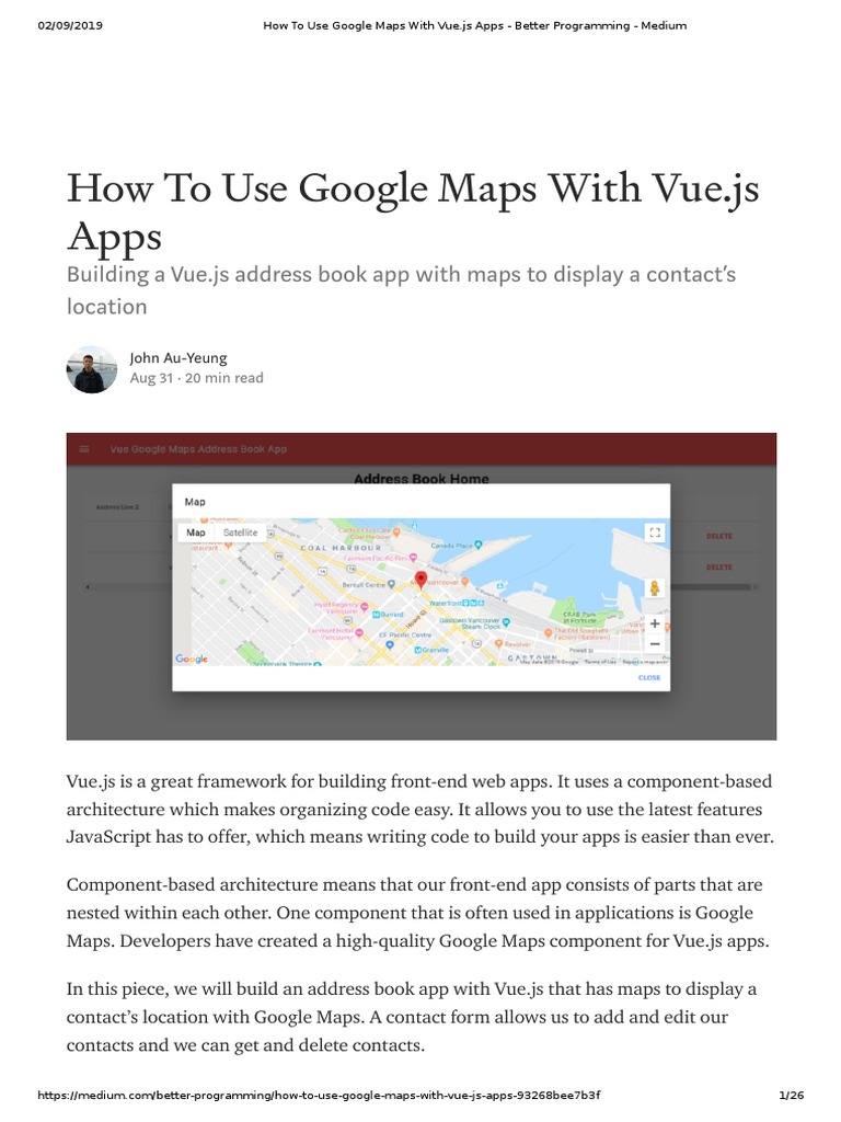 How To Use Google Maps With Vue - Js Apps - Better Programming - Medium | PDF | Computing ...