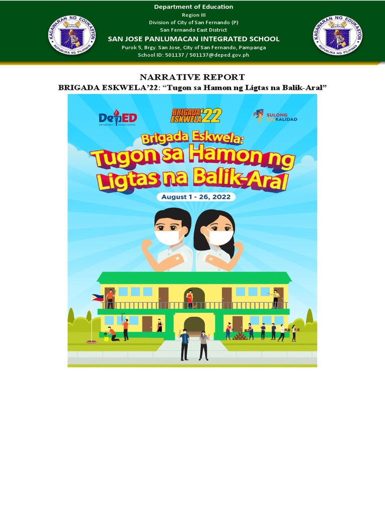 Brigada Eskwela Narrative Report Sjpis | PDF