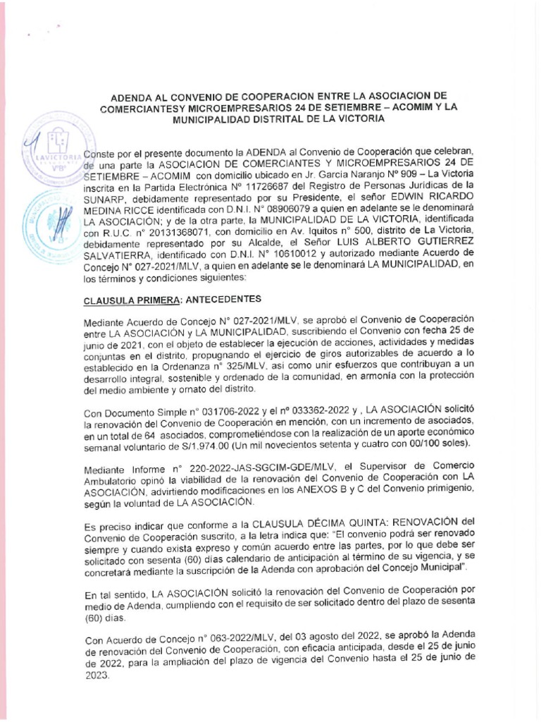 ADENDA Al Convenio Con ACOMIN PDF | PDF