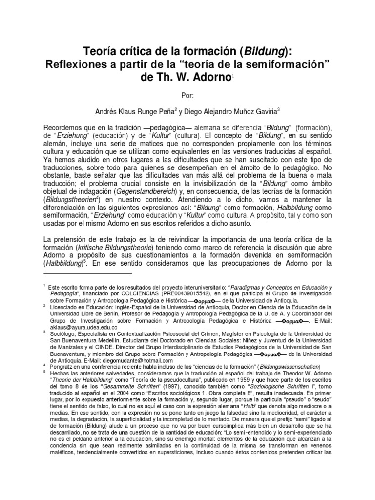 Lec 3 Teoría Crítica de La Formación | PDF | Pensamiento | La teoría ...