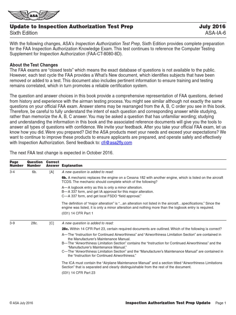 Sixth Edition ASA-IA-6: Update To Inspection Authorization Test Prep ...