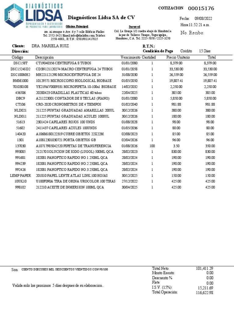 Cotizacion LIDSA | PDF