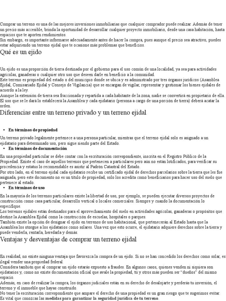 Comprar Terreno Ejidal: ¿Ventajas y Riesgos? | PDF | Propiedad | Justicia