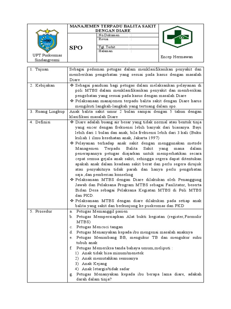 SOP MTBS Dengan Diare | PDF