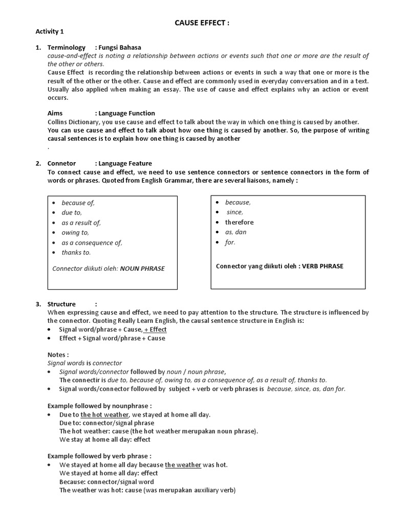 Understanding Cause and Effect Language Through Examples and Exercises ...