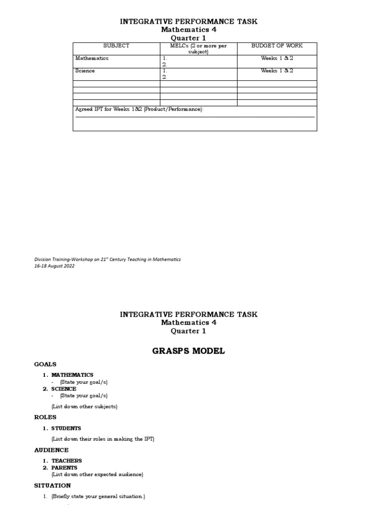 Integrative Performance Tasks Template | PDF