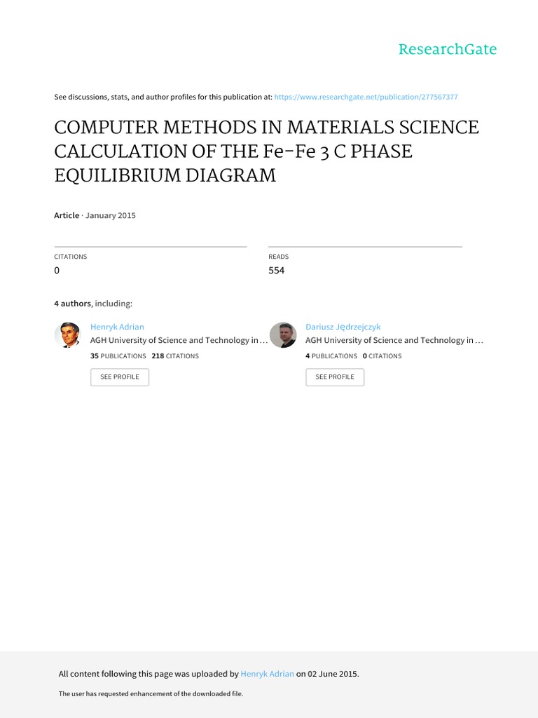 Computer Methods in Materials Science Calculation of The Fe-Fe3C Phase Equilibrium Diagram | PDF ...