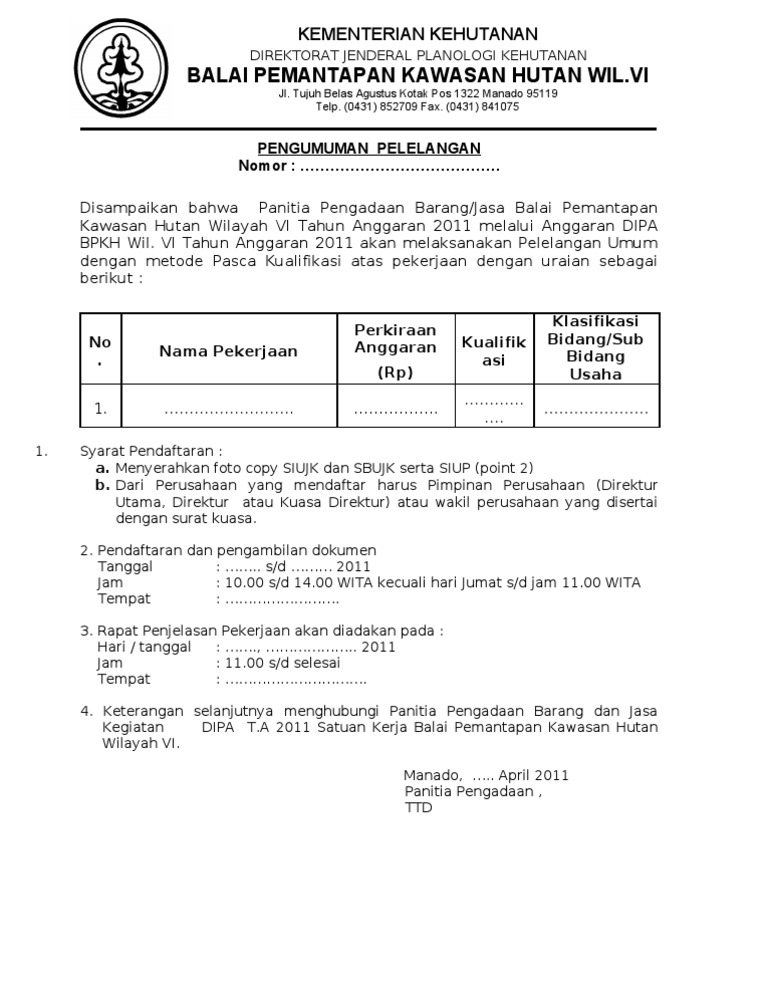 Contoh Pengumuman Lelang | PDF
