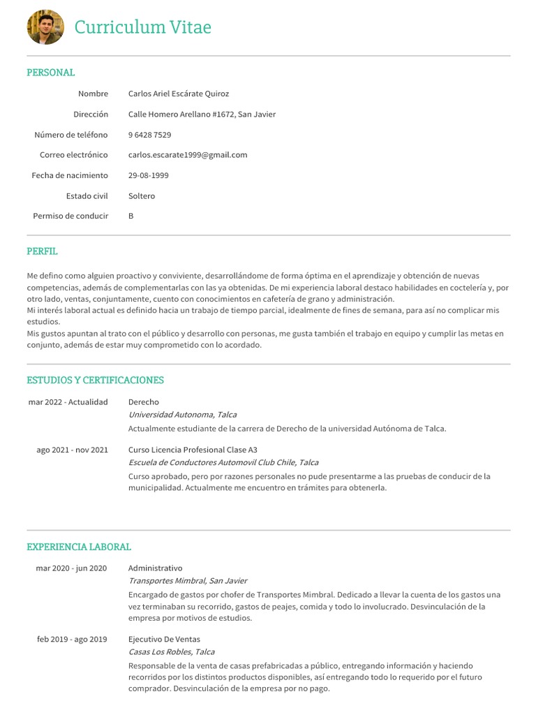 CV Carlos Ariel Escárate Quiroz #1 | PDF