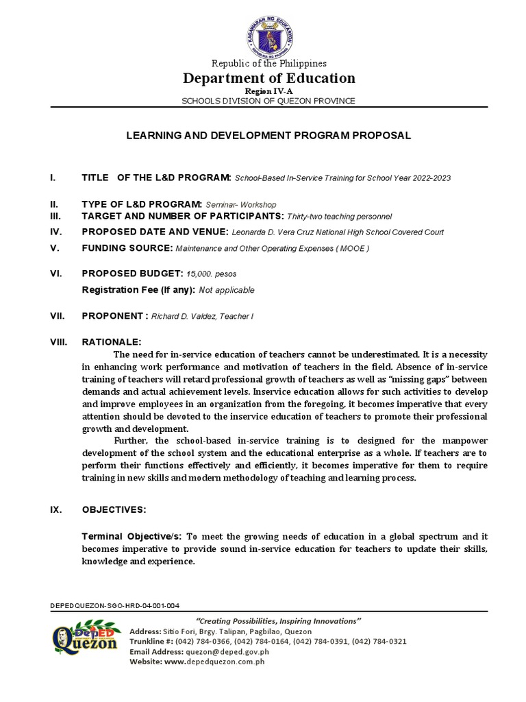 Learning and Development Program Proposal Form | PDF | Learning | Cognition