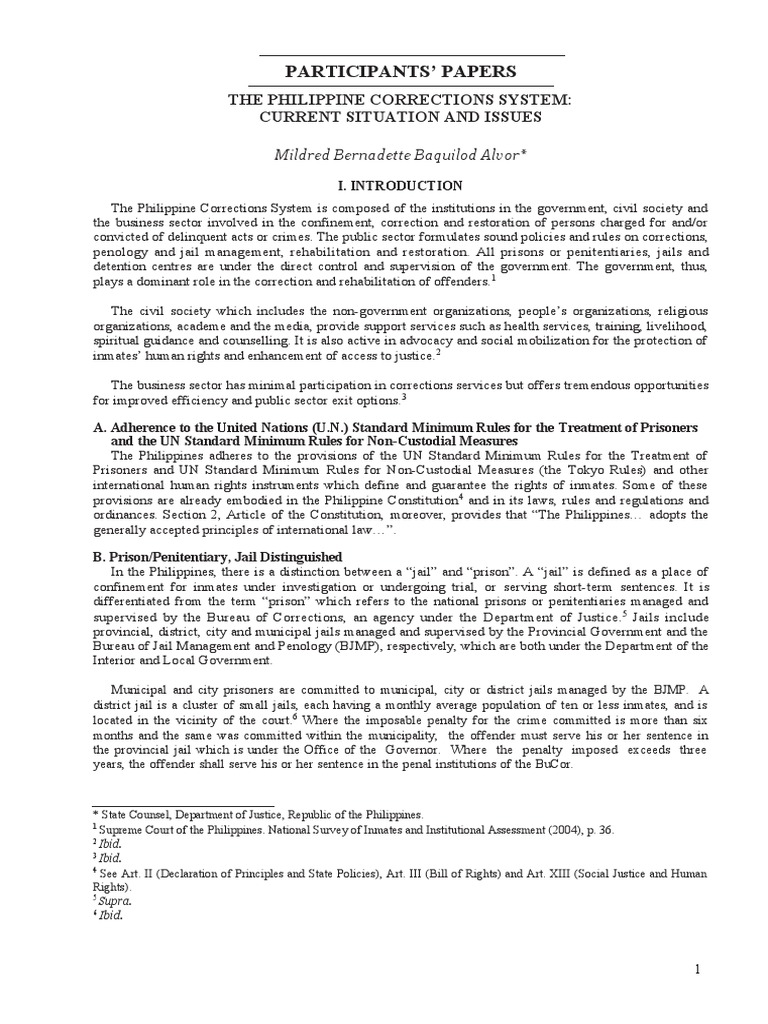 Participants' Papers: The Philippine Corrections System: Current ...