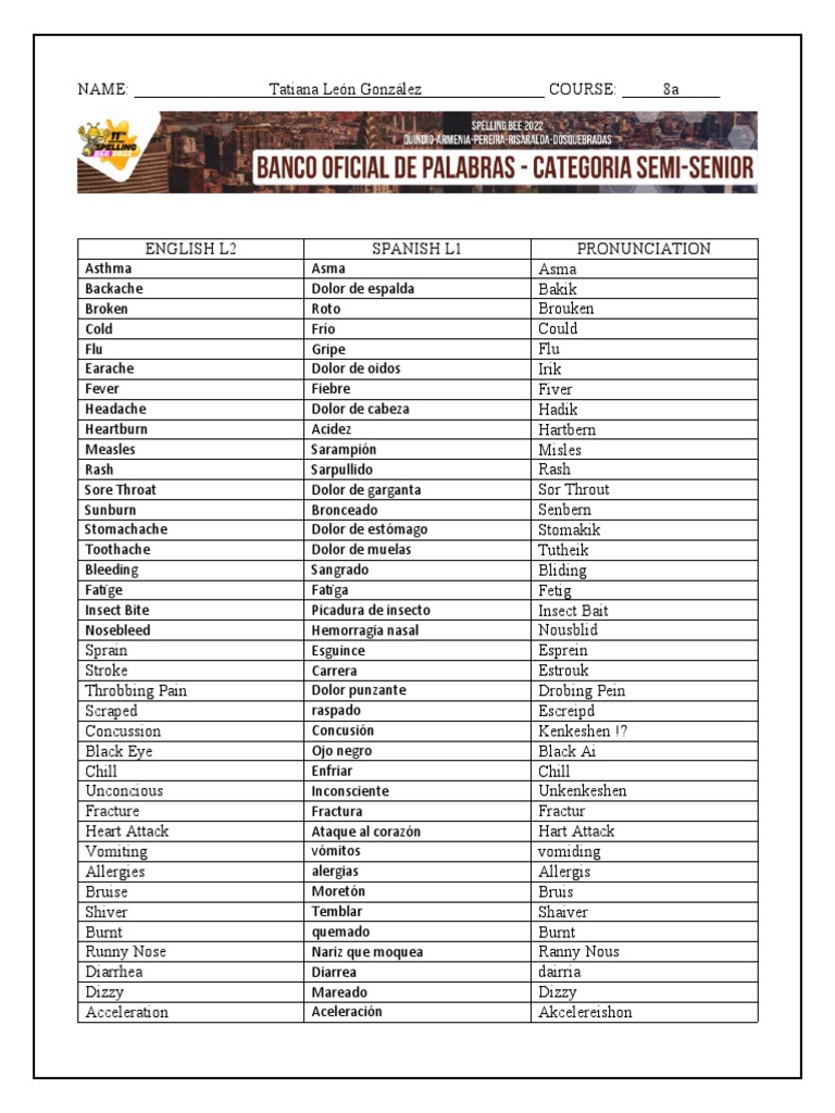 Ejercicio de Spelling | PDF