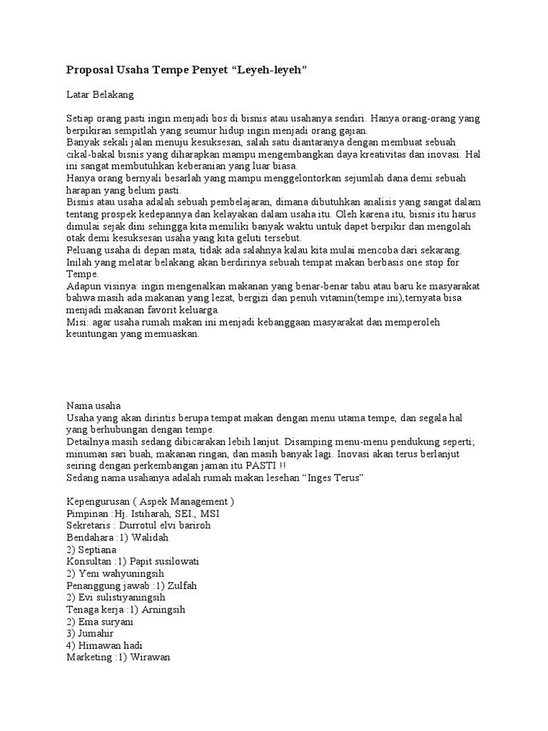 Proposal Usaha Tempe | PDF | Bisnis