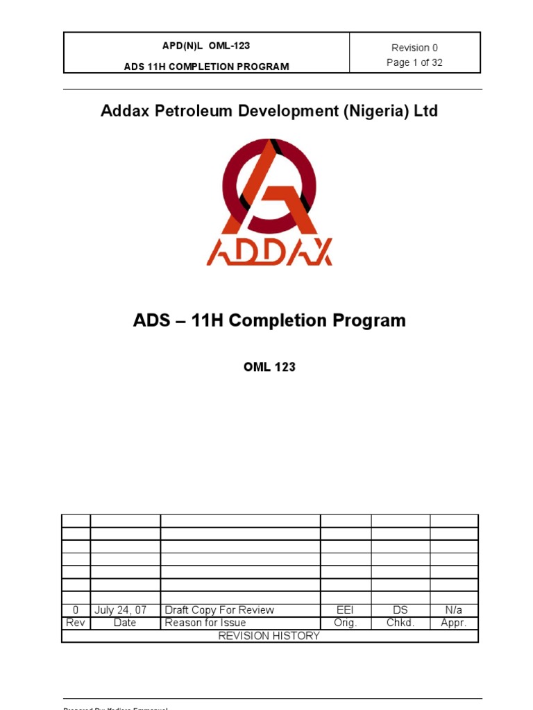 ADS 11H Completion Program REV-0 | PDF | Casing (Borehole) | Drilling Rig