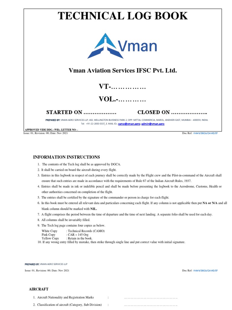 H125 Technical Log Book Issue 01 Rev 00 | PDF | Aviation | Transport