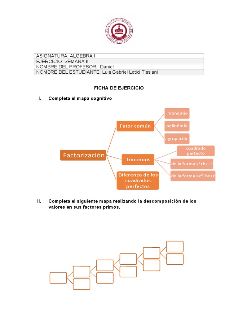 Semana Ii - Ficha Ii - Algebra I-1 | PDF | Factorización | Matemáticas Aplicadas