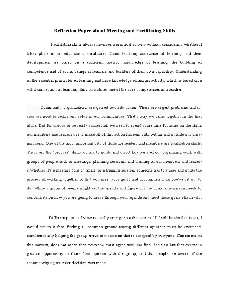 Reflection Paper About Meeting and Facilitating Skills | PDF | Business ...