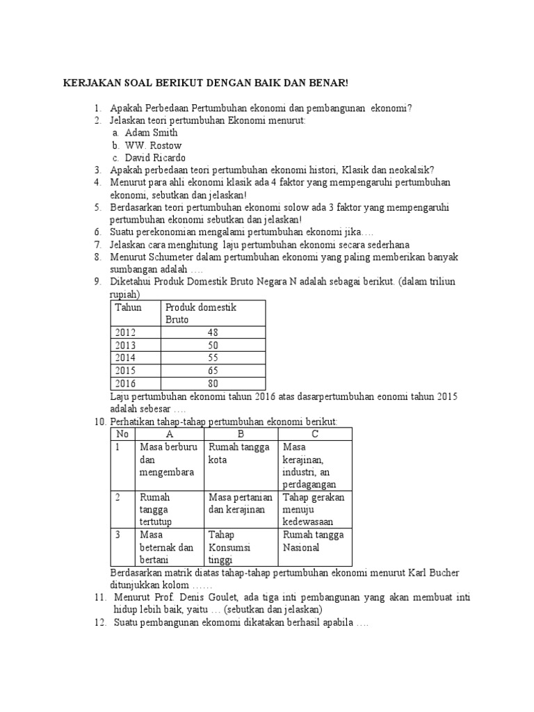 Soal Pertumbuhan Dan Pembangunan Ekonomi Pdf 
