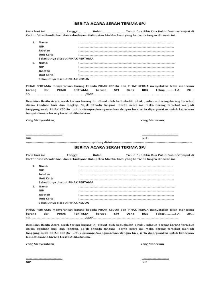 Berita Acara Serah Terima SPJ | PDF | Pengelolaan Keuangan & Uang