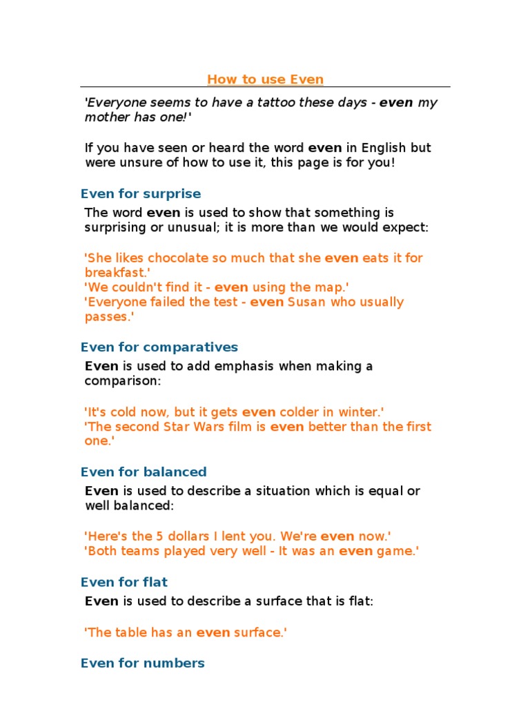 How To Use Even | PDF | Rules | Linguistics