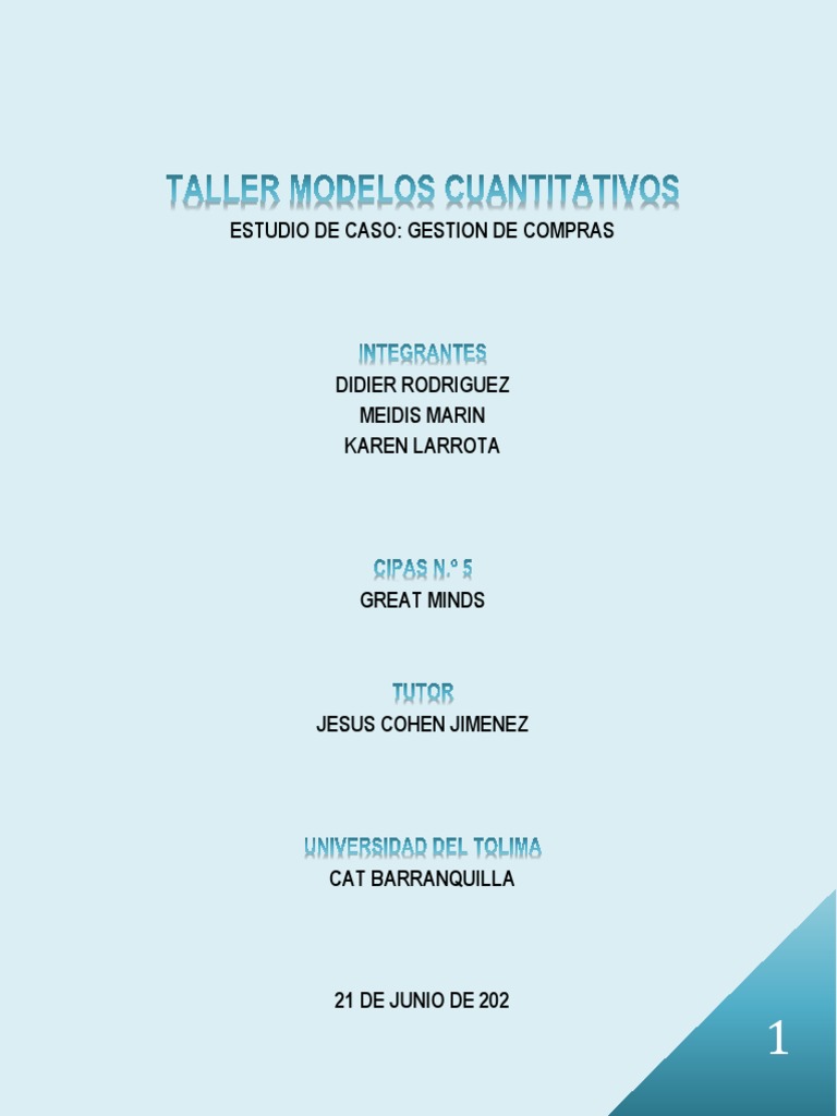 Taller Modelos Cuantitativos - Cipas 5 - Admon 3 | PDF | Marketing | Mercado (economía)