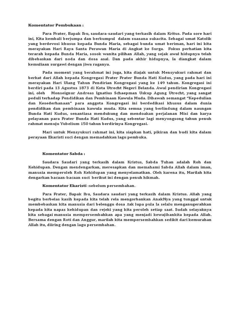 Komentator Misa BHK | PDF