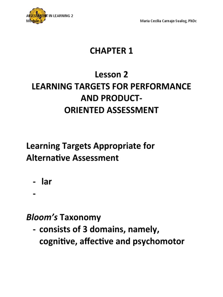 Module 3 Learning Targets For Performance and ProductOriented Assessment | PDF | Learning ...