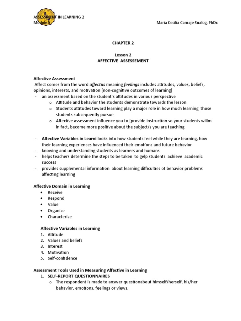 Module 5 Affective Assessment | PDF | Attitude (Psychology) | Affect ...