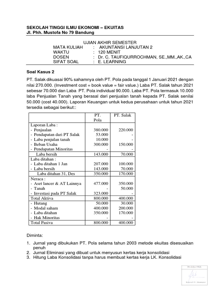 Validasi SOAL UAS AKLAN 2 (2022) | PDF
